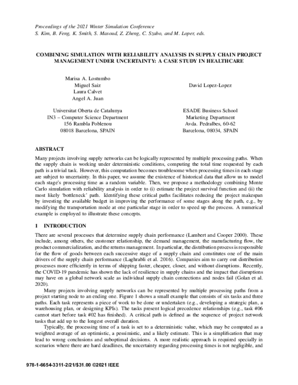 (PDF) Combining Simulation with Reliability Analysis in Supply Chain ...