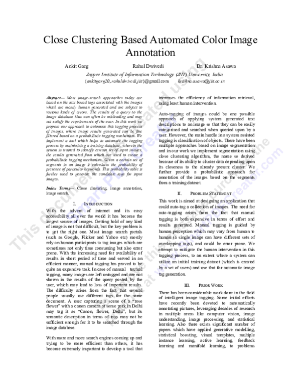 (PDF) Close Clustering Based Automated Color Image Annotation