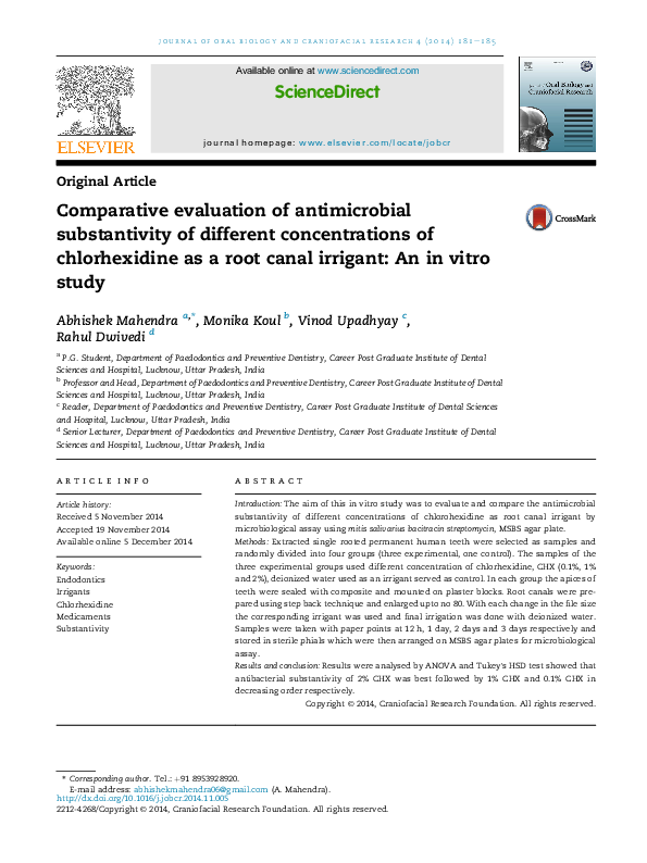 (PDF) Comparative evaluation of antimicrobial substantivity of ...