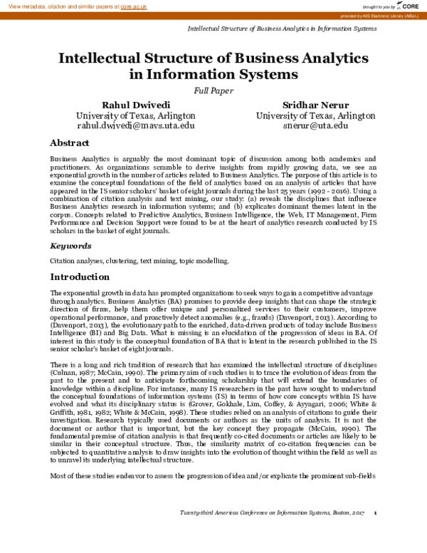 (PDF) Intellectual Structure of Business Analytics in Information Systems