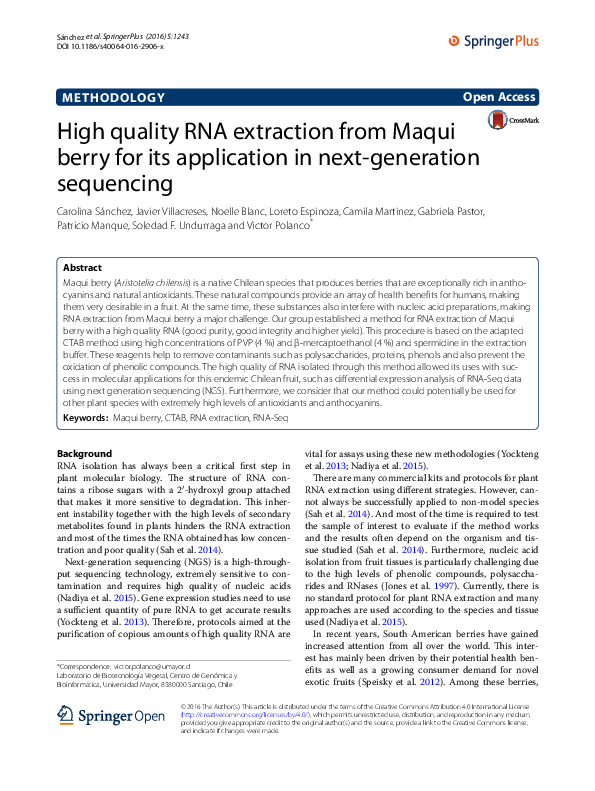 (PDF) High quality RNA extraction from Maqui berry for its application ...