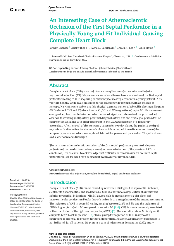 Pdf An Interesting Case Of Atherosclerotic Occlusion Of The First Septal Perforator In A