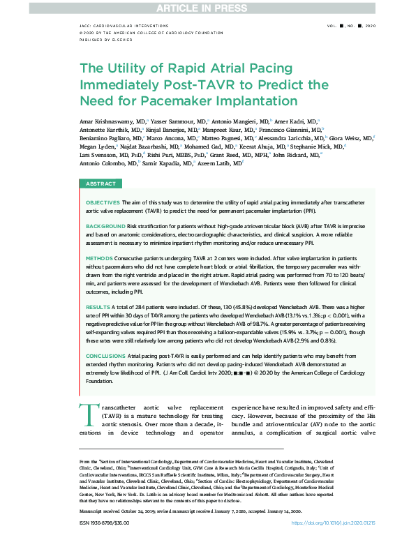 (PDF) The Utility of Rapid Atrial Pacing Immediately Post-TAVR to ...