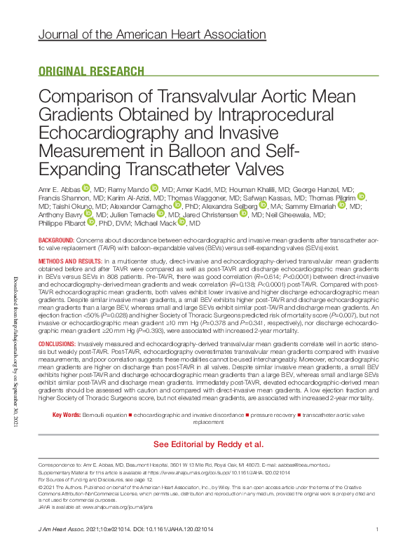 (PDF) Comparison of Transvalvular Aortic Mean Gradients Obtained by ...