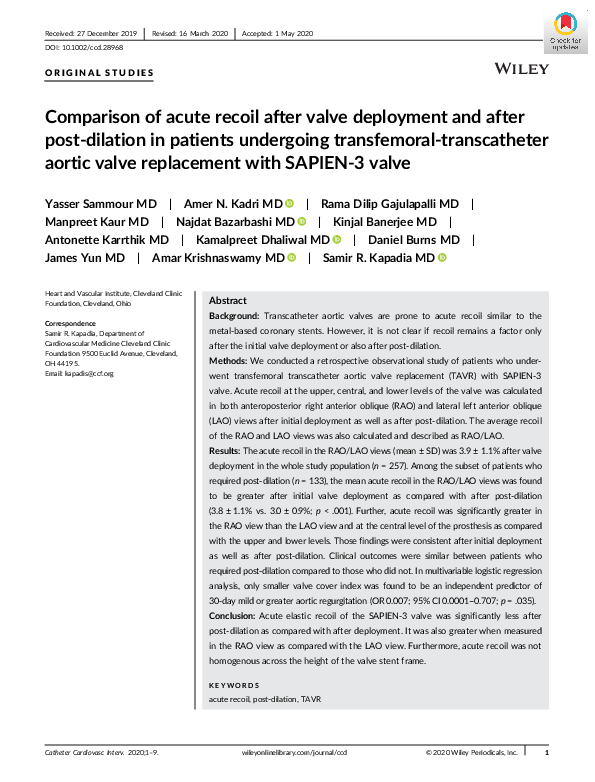(PDF) Comparison of acute recoil after valve deployment and after p ost ...