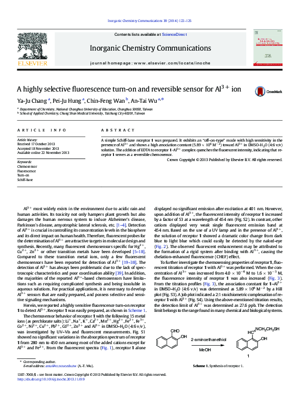 Pdf A Highly Selective Fluorescence Turn On And Reversible Sensor For