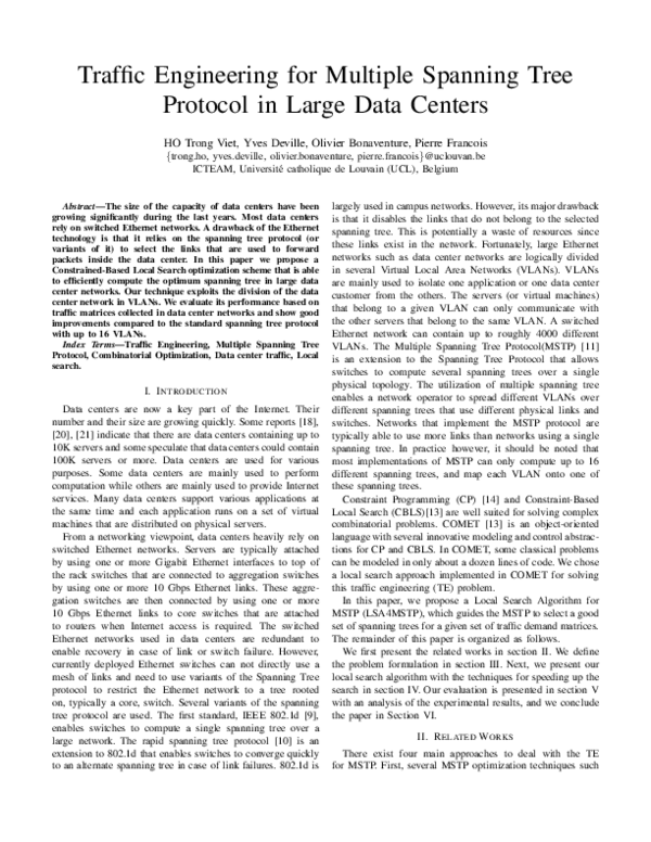 (PDF) Traffic engineering for multiple spanning tree protocol in large data centers