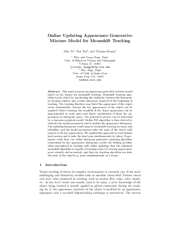 (PDF) Online updating appearance generative mixture model for meanshift tracking