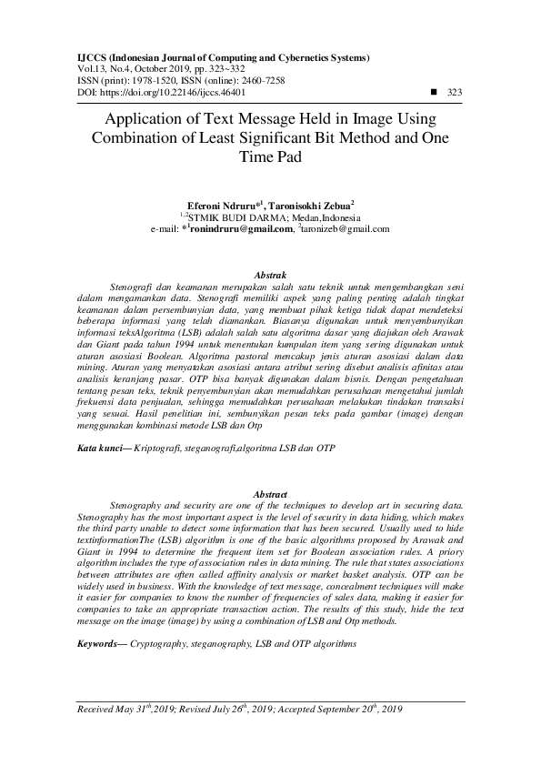 Pdf Application Of Text Message Held In Image Using Combination Of