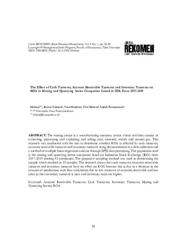 (PDF) The Effect of Cash Turnover, Account Receivable Turnover and ...