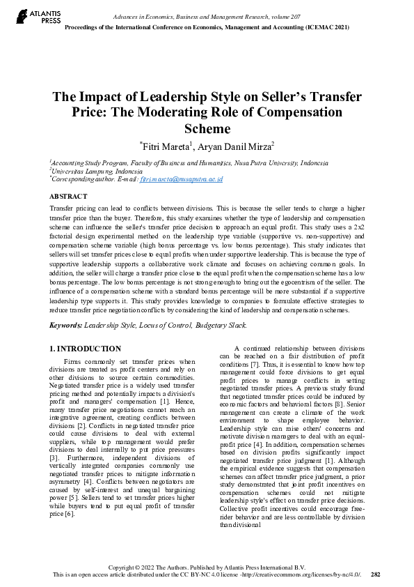 (PDF) The Impact of Leadership Style on Seller’s Transfer Price: The ...