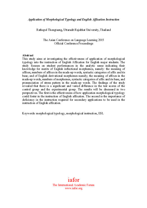 (PDF) Application of Morphological Typology and English Affixation ...