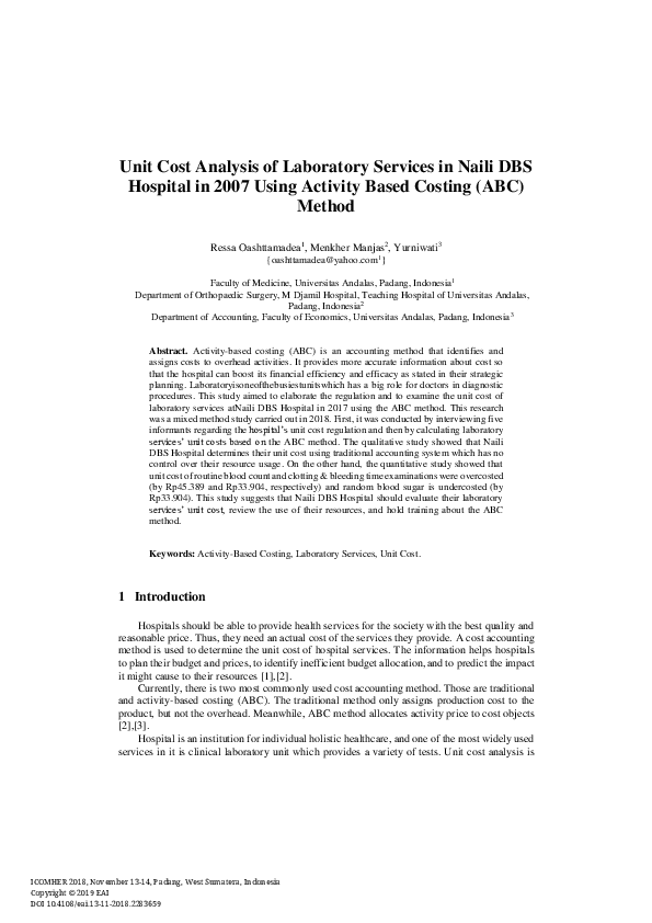 (PDF) Unit Cost Analysis of Laboratory Services in Naili DBS Hospital ...