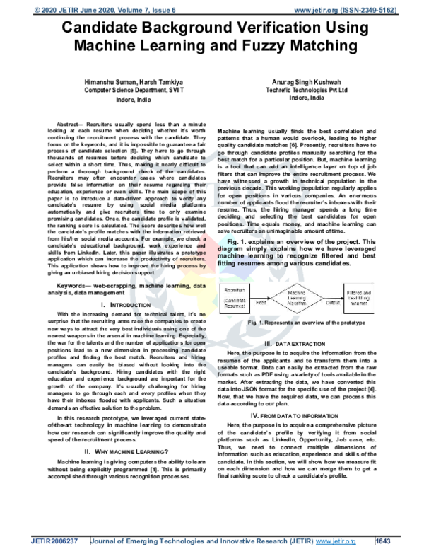 (PDF) Candidate Background Verification Using Machine Learning and Fuzzy Matching
