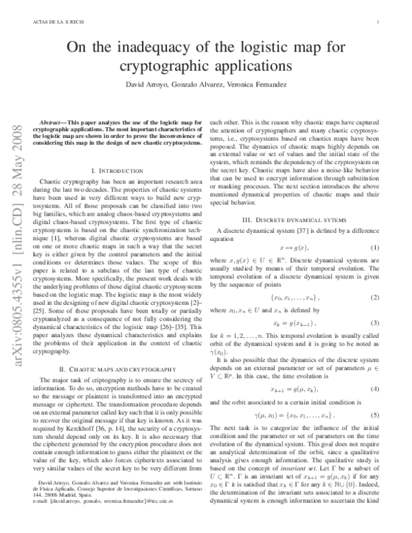 (PDF) On the inadequacy of the logistic map for cryptographic ...