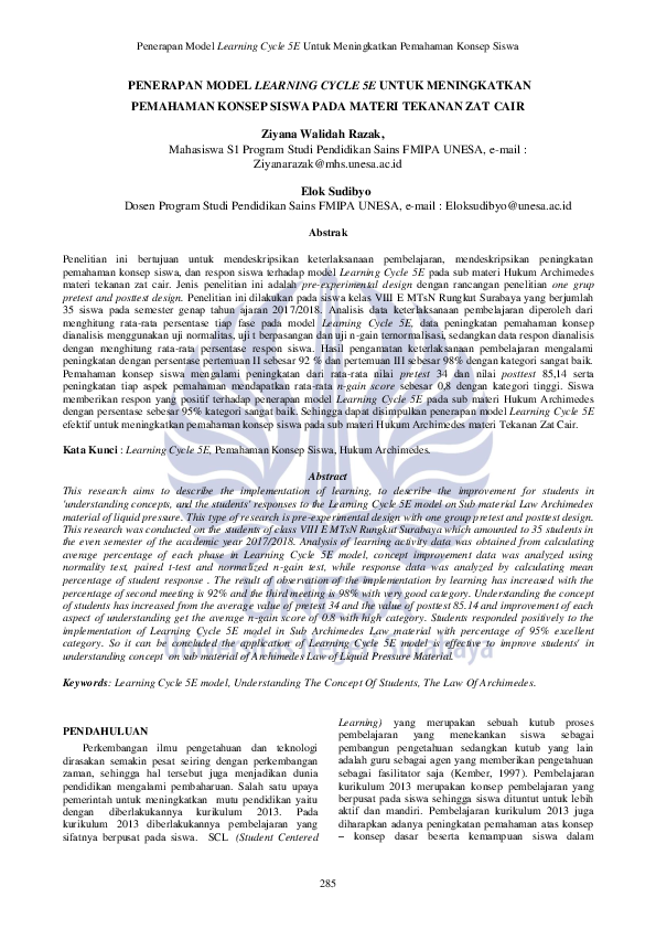 (PDF) Penerapan Model Learning Cycle 5e untuk Meningkatkan Keterampilan Proses Sains pada Materi ...