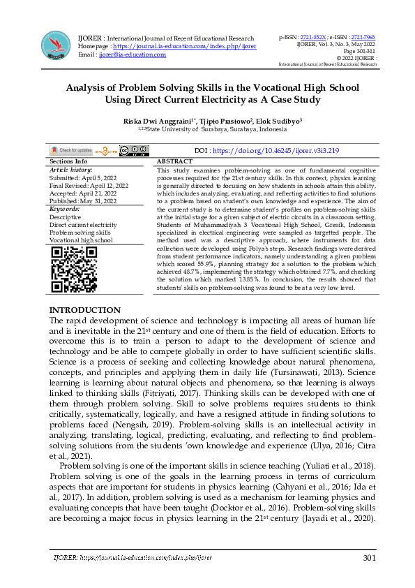 (PDF) Analysis of Problem Solving Skills in the Vocational High School Using Direct Current ...
