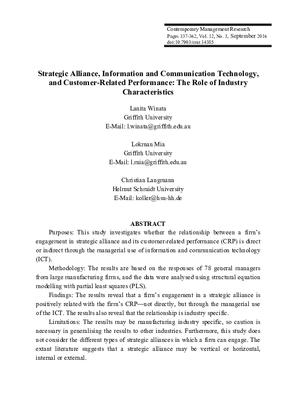 (PDF) Strategic Alliance, Information and Communication Technology, and ...