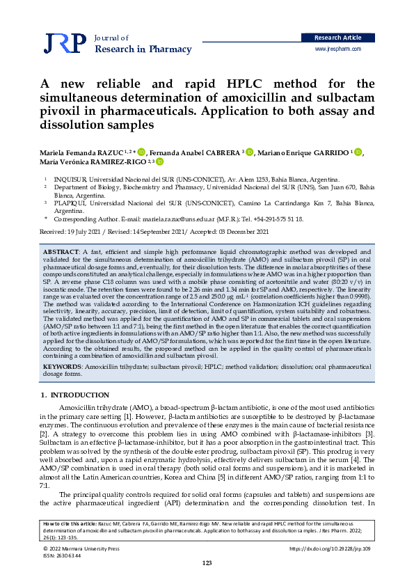 (PDF) A new reliable and rapid HPLC method for the simultaneous determination of amoxicillin and ...