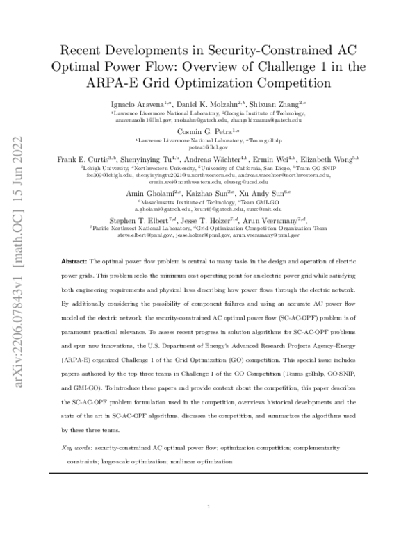 Pdf Recent Developments In Security Constrained Ac Optimal Power Flow Overview Of Challenge 1