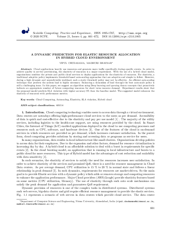 Pdf A Dynamic Prediction For Elastic Resource Allocation In Hybrid Cloud Environment Vipul