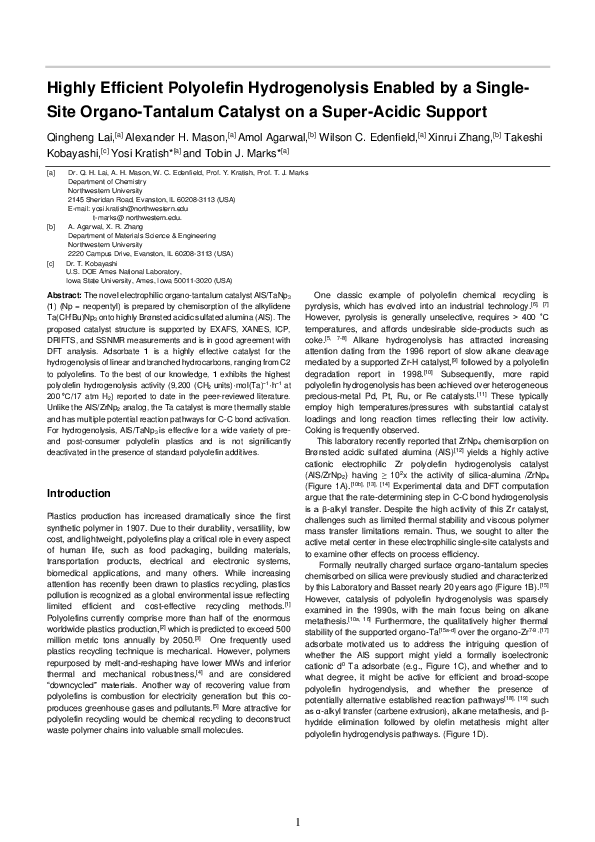 (PDF) Highly Efficient Polyolefin Hydrogenolysis Enabled by a Single ...