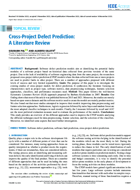 Pdf Cross Project Defect Prediction A Literature Review
