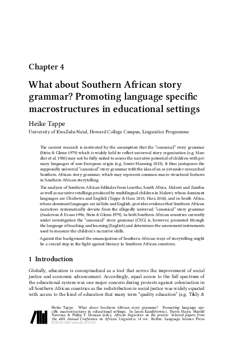 (PDF) What about Southern African story grammar ? 2 Possible ...