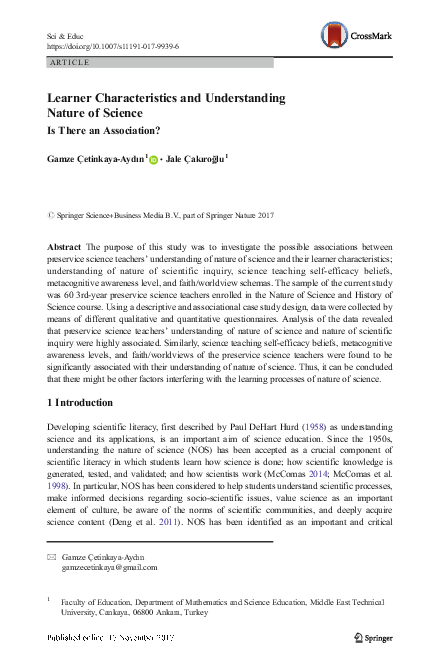 (PDF) Learner Characteristics and Understanding Nature of Science
