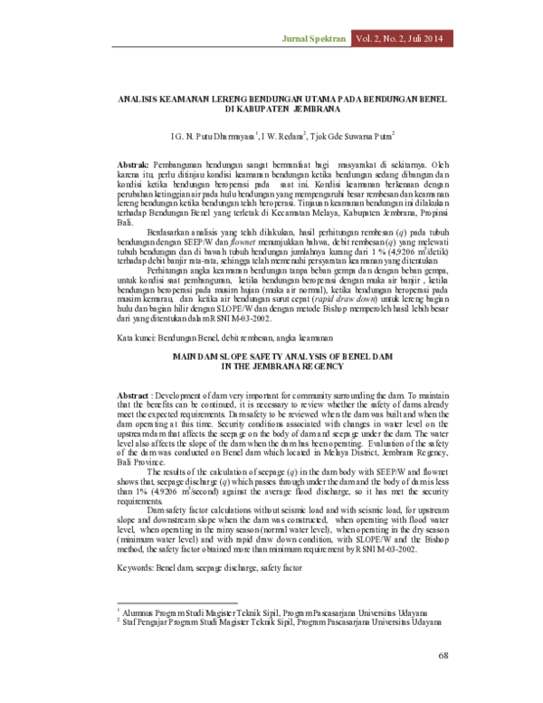 (PDF) Analisis Keamanan Lereng Bendungan Utama Pada Bendungan Benel DI Kabupaten Jembrana
