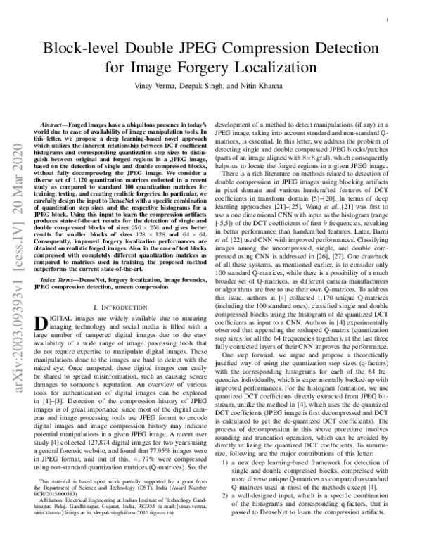 Pdf Block Level Double Jpeg Compression Detection For Image Forgery Localization Nitin