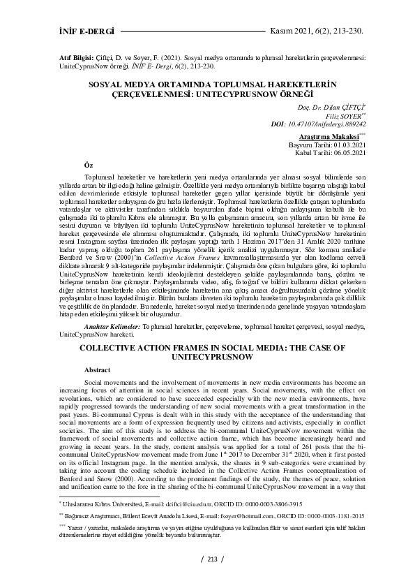 (PDF) Sosyal Medya Ortaminda Toplumsal Hareketleri̇n Çerçevelenmesi̇ ...