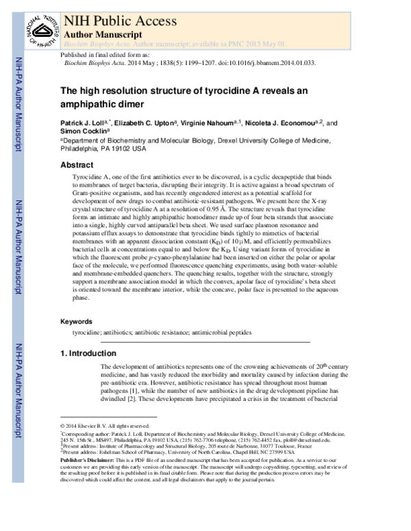 (PDF) The high resolution structure of tyrocidine A reveals an ...