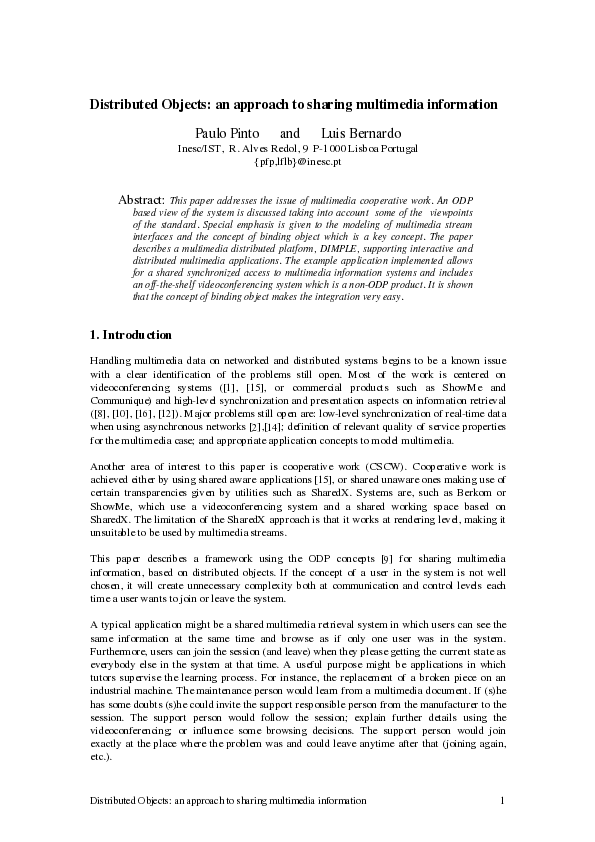 (PDF) Distributed Objects: an approach to sharing multimedia information