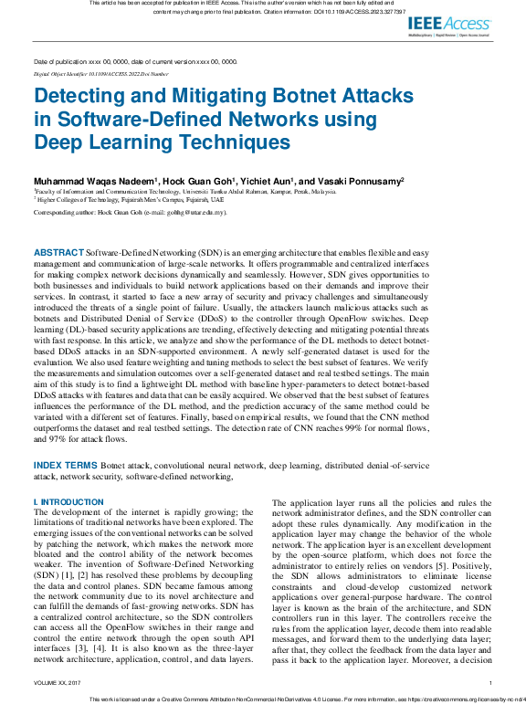 Pdf Detecting And Mitigating Botnet Attacks In Software Defined