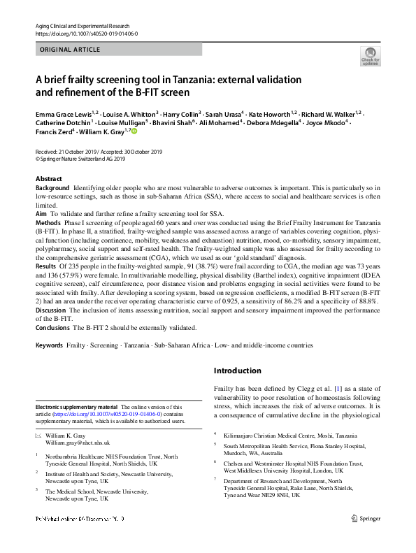 (PDF) A brief frailty screening tool in Tanzania: external validation ...