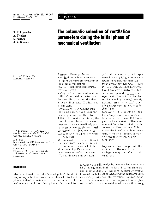 (PDF) The automatic selection of ventilation parameters during the ...