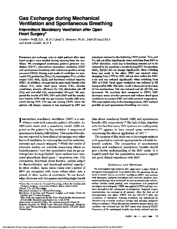 (PDF) Gas Exchange during Mechanical Ventilation and Spontaneous Breathing
