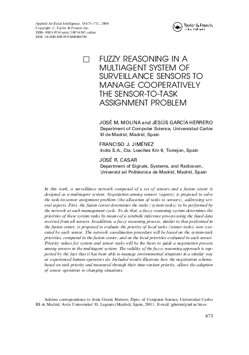 (PDF) Fuzzy Reasoning in a Multiagent System of Surveillance Sensors to Manage Cooperatively the ...