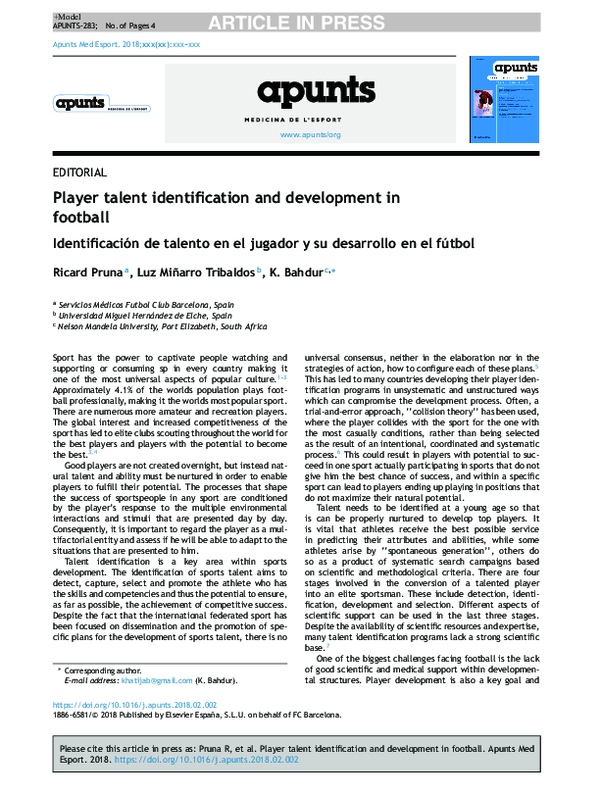 (PDF) Player talent identification and development in football