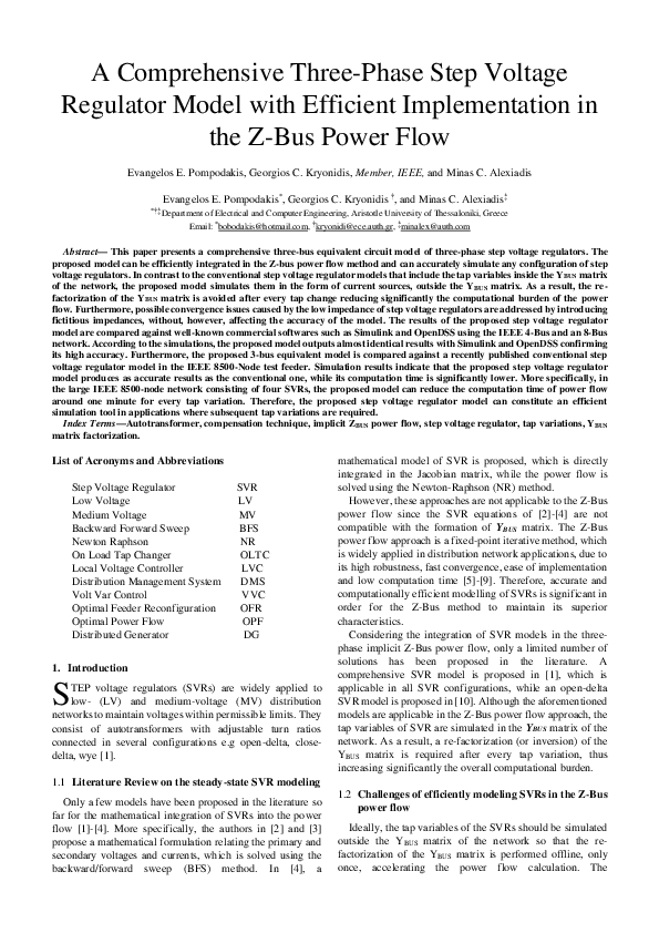 (PDF) A Comprehensive Three-Phase Step Voltage Regulator Model with ...