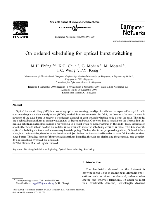 Pdf Ordered Scheduling For Improved Optical Burst Switching