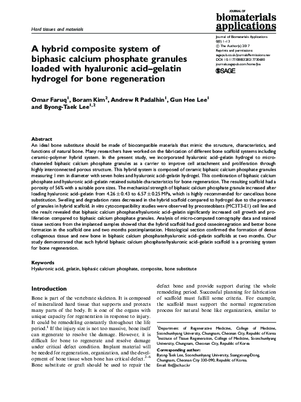(PDF) A hybrid composite system of biphasic calcium phosphate granules loaded with hyaluronic ...