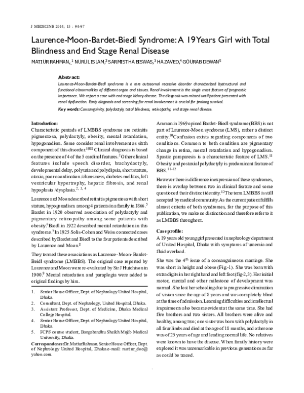 (PDF) Laurence-Moon-Bardet-Biedl Syndrome: A 19 Years Girl with Total ...