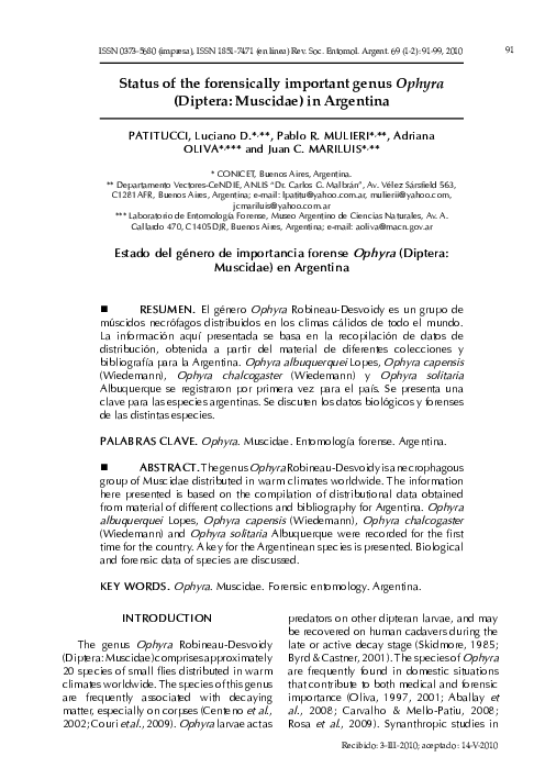 (PDF) Status of the forensically important genus Ophyra (Diptera ...