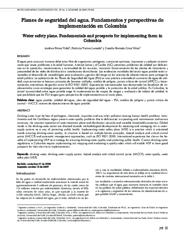 (PDF) Planes De Seguridad Del Agua. Fundamentos Y Perspectivas De Implementación En Colombia ...