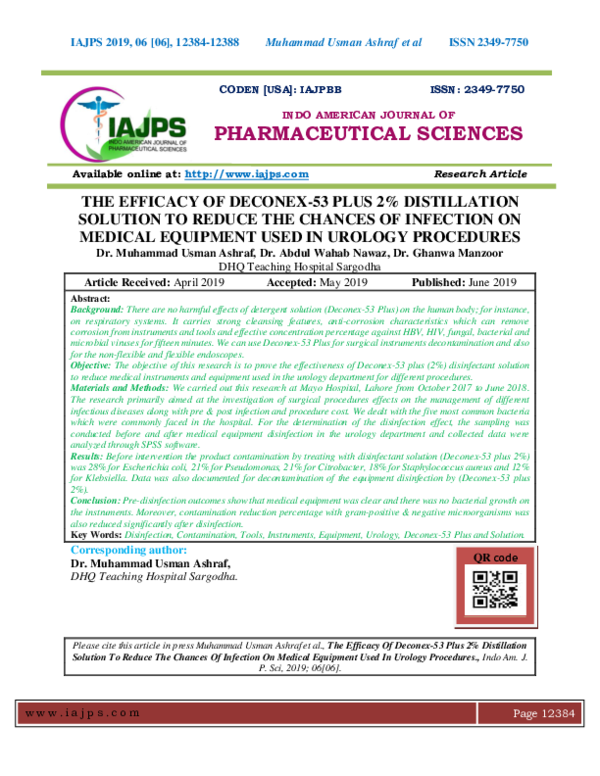 (PDF) The Efficacy of DECONEX-53 Plus 2% Distillation Solution to ...