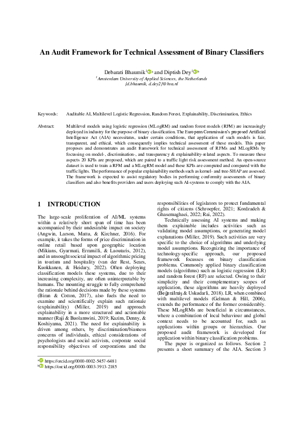 (PDF) An Audit Framework for Technical Assessment of Binary Classifiers