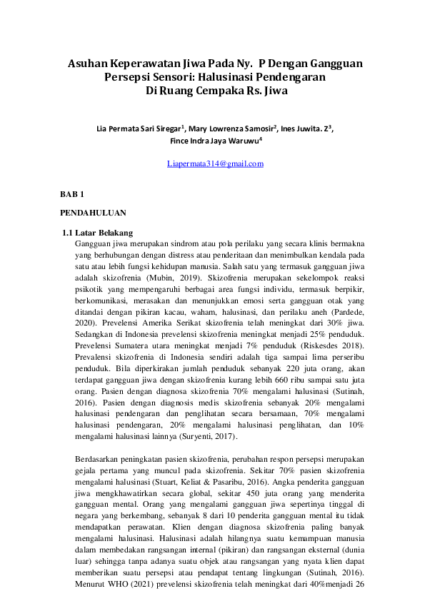 (PDF) Asuhan Keperawatan Jiwa Pada Ny. P Dengan Gangguan Persepsi Sensori: Halusinasi ...