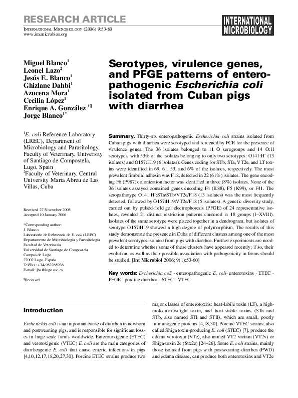 (PDF) Serotypes, virulence genes, and PFGE patterns of enteropathogenic Escherichia coli ...